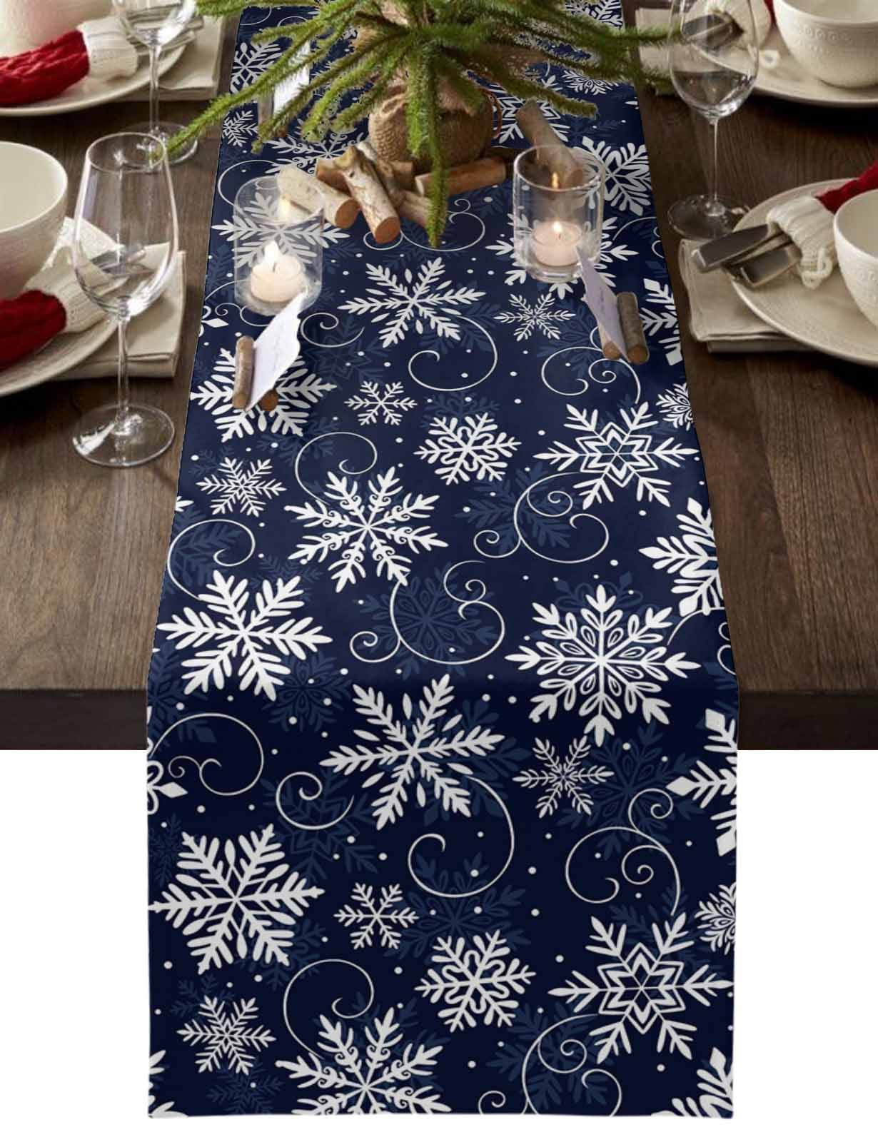 Christmas Table Runner Snowflake Table Runners Xmas Winter Snow Navy ...