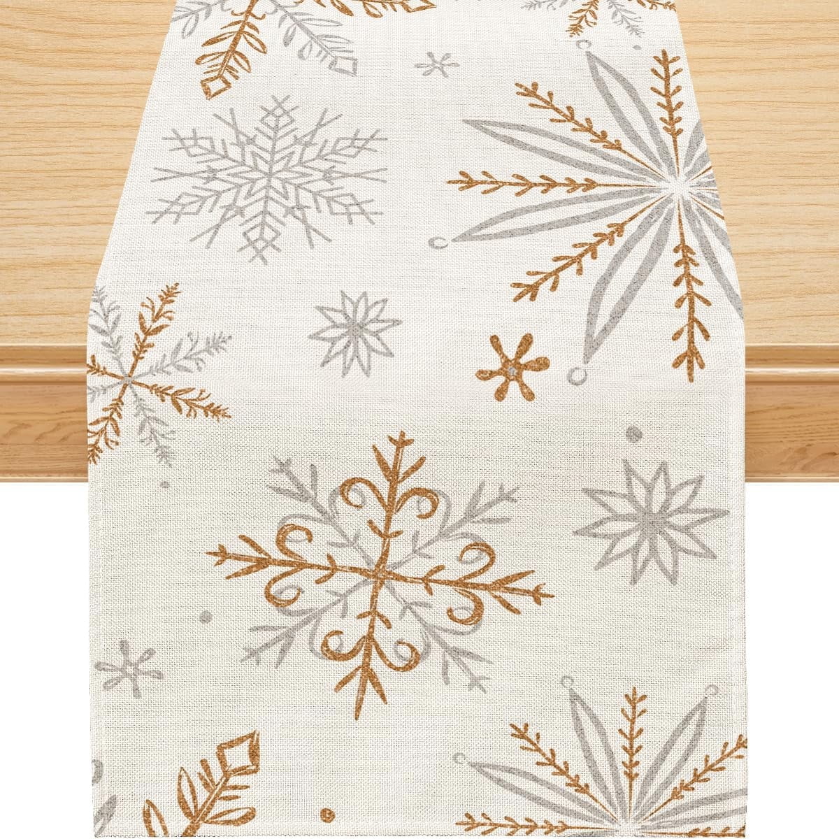Christmas Table Runner, Snowflakes Beige Decorations Winter Holiday ...