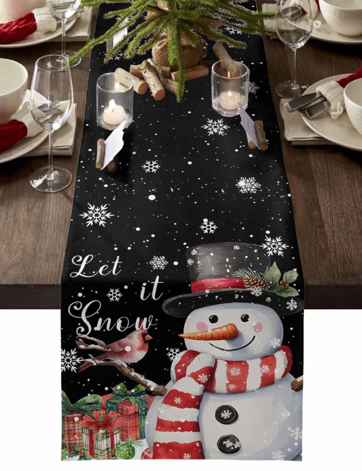 Christmas Table Runner Snowman Cardinal Bird Table Runners Winter ...
