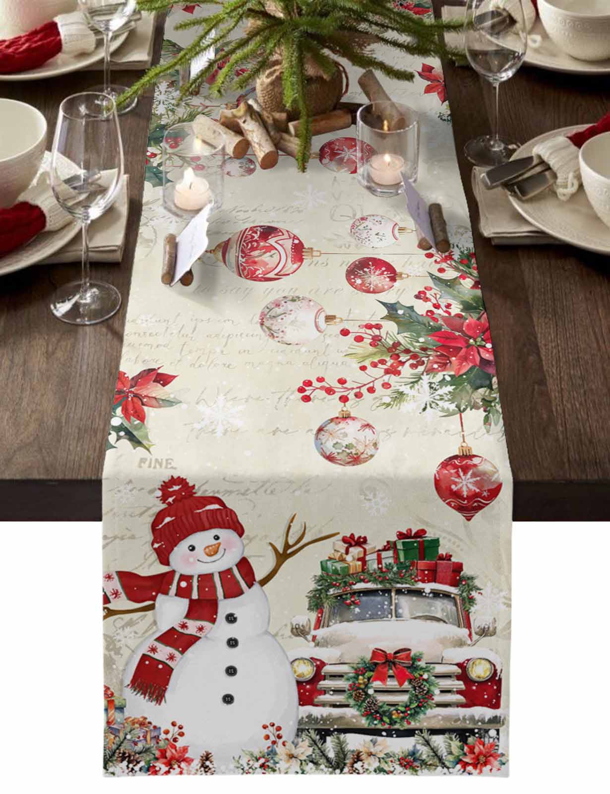 Christmas Table Runner Snowman Christmas Ball Table Runners Poinsettia ...