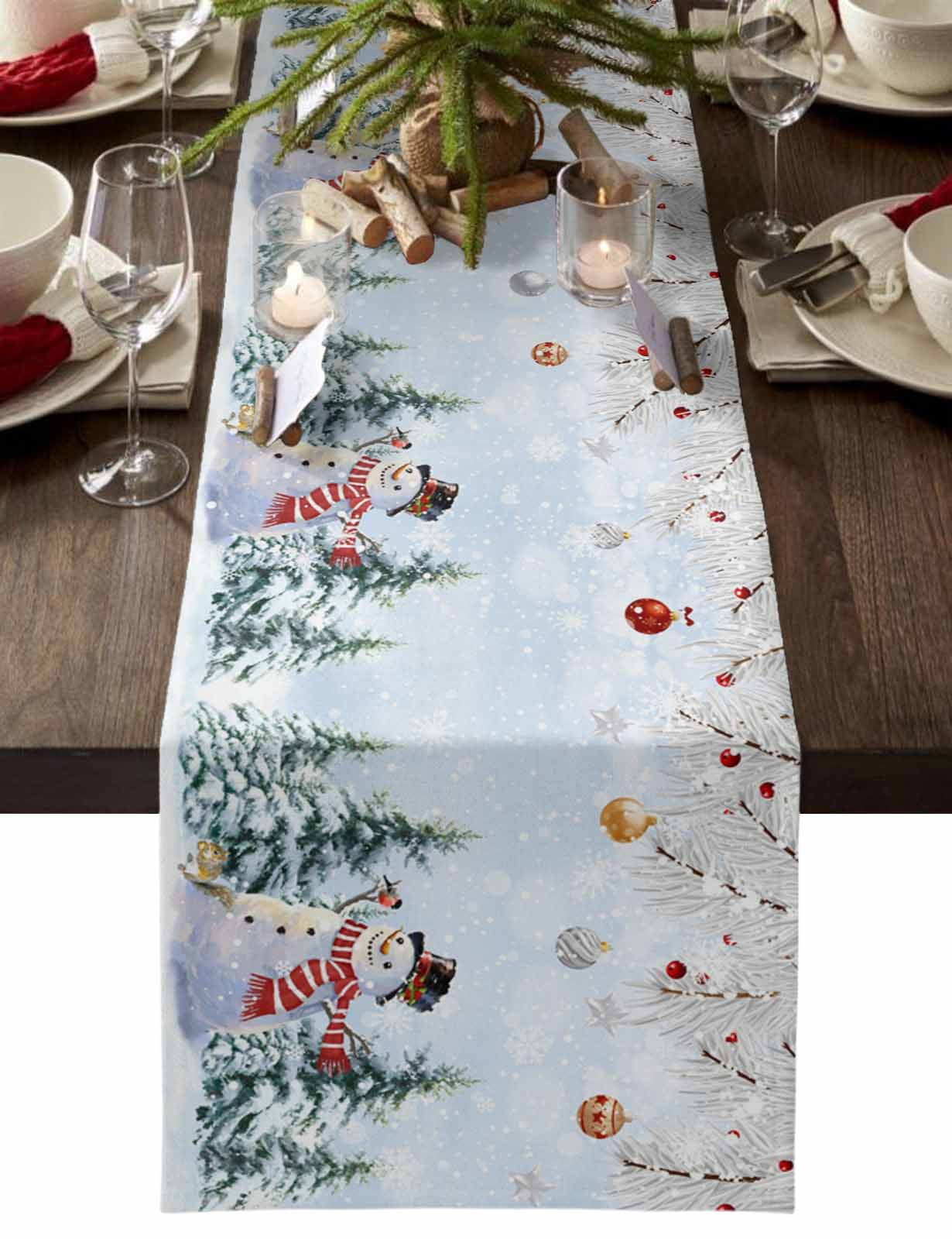 Christmas Table Runner Snowman Christmas Balls Table Runners Pine ...
