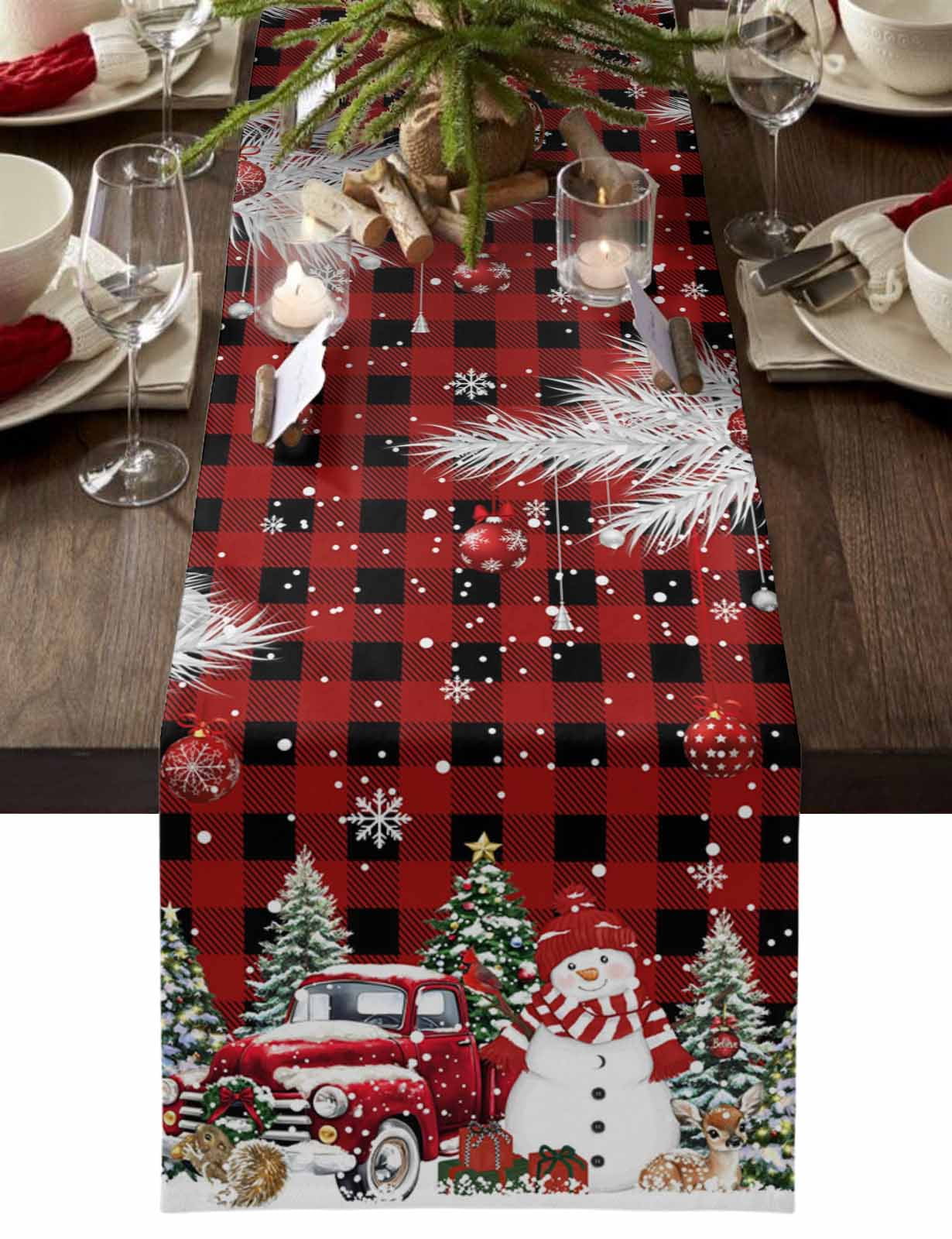 Christmas Table Runner Snowman Christmas Balls Table Runners Red Truck ...