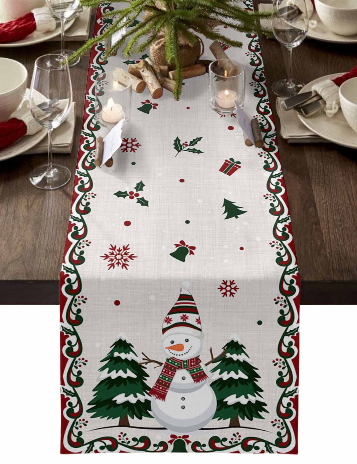 Christmas Table Runner Snowman Christmas Tree Table Runners Red Green ...