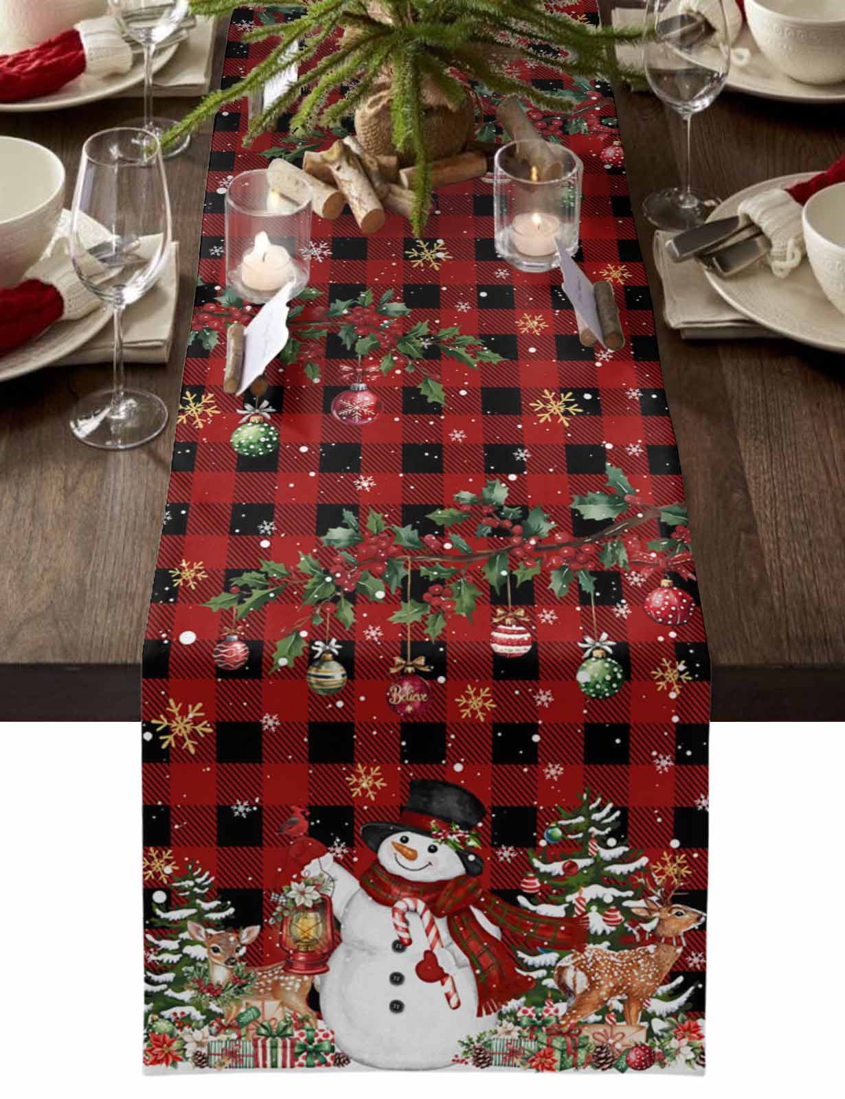 Christmas Table Runner Snowman Deer Table Runners Berry Holly Xmas ...