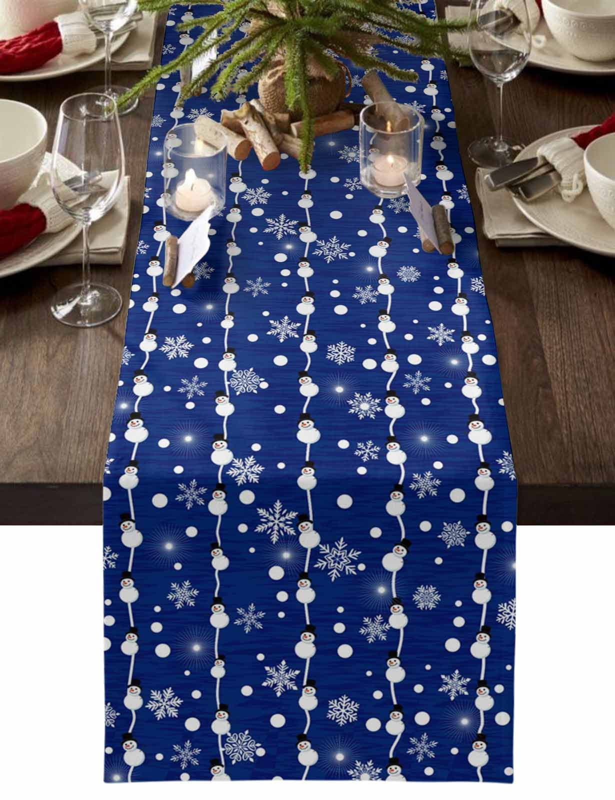 Christmas Table Runner Snowman Lines Table Runners Winter Snowflake ...