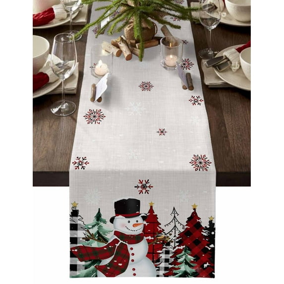 Christmas Table Runner Snowman Plaid Pine Tree Table Runners Snowflake ...