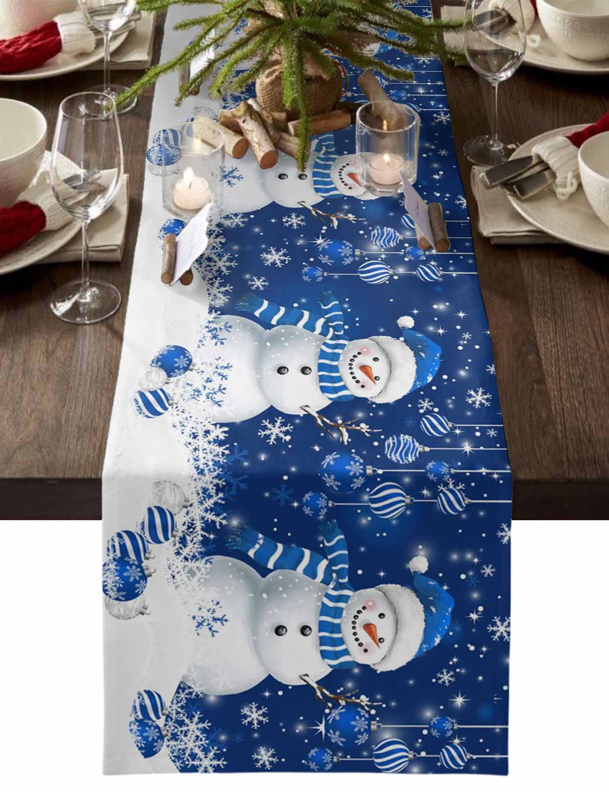 Christmas Table Runner Snowman Table Runners Snowflake Blue Christmas ...
