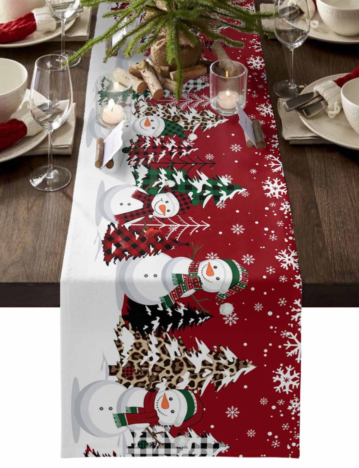 Christmas Table Runner Snowman Table Runners Snowflake Pine Tree Forest ...