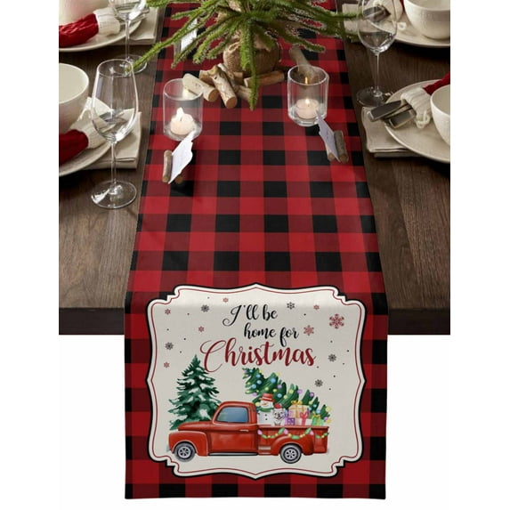Christmas Table Runner Snowman Truck Table Runners Snowflake Pine Tree ...
