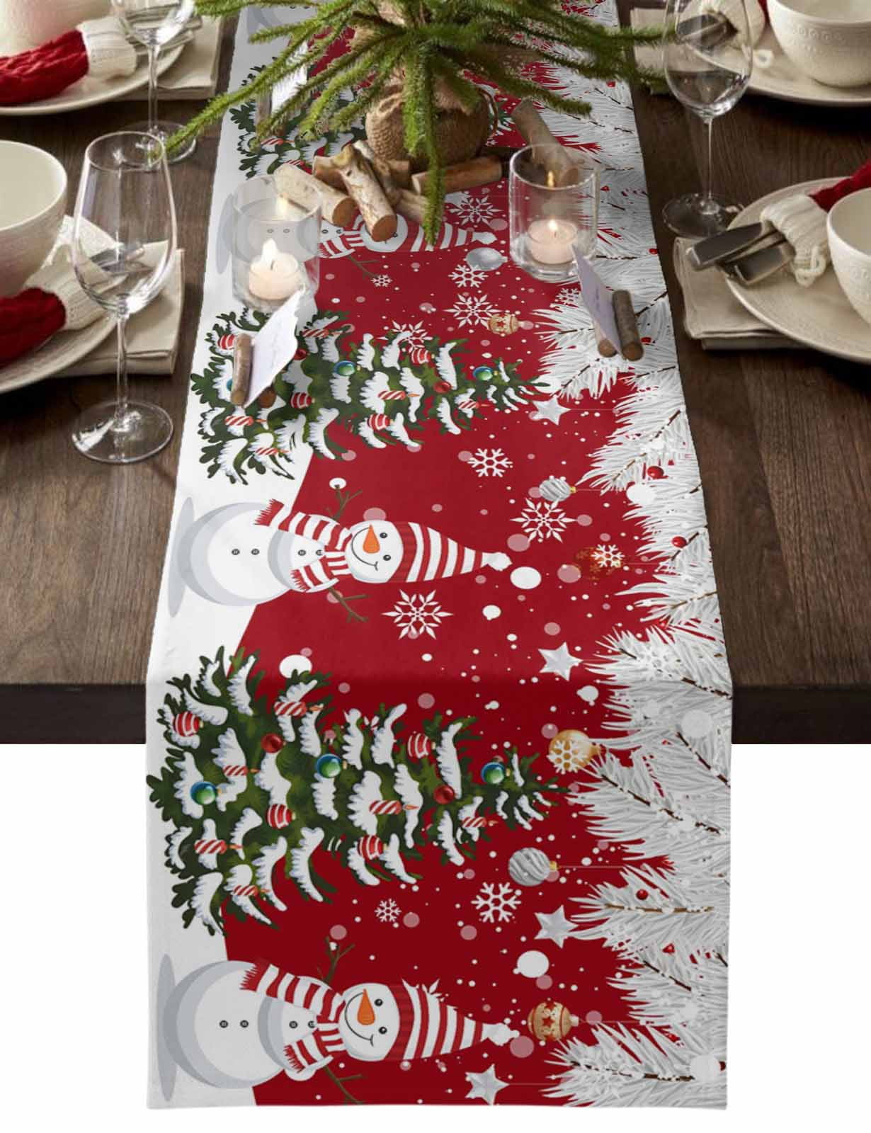 Christmas Table Runner Snowman Xmas Tree Balls Table Runners Pine ...