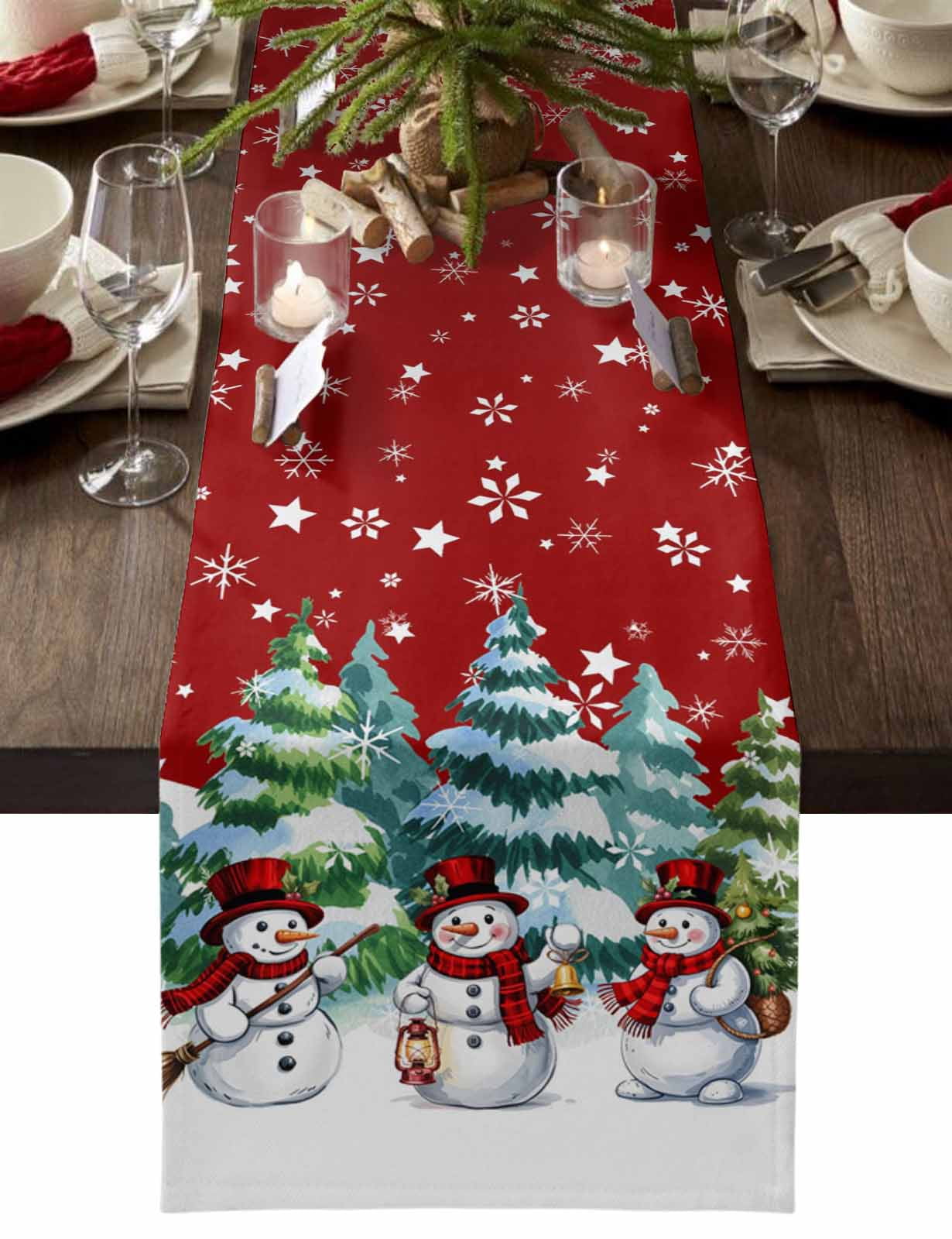 Christmas Table Runner Snowman Xmas Tree Bells Table Runners Snowflake ...