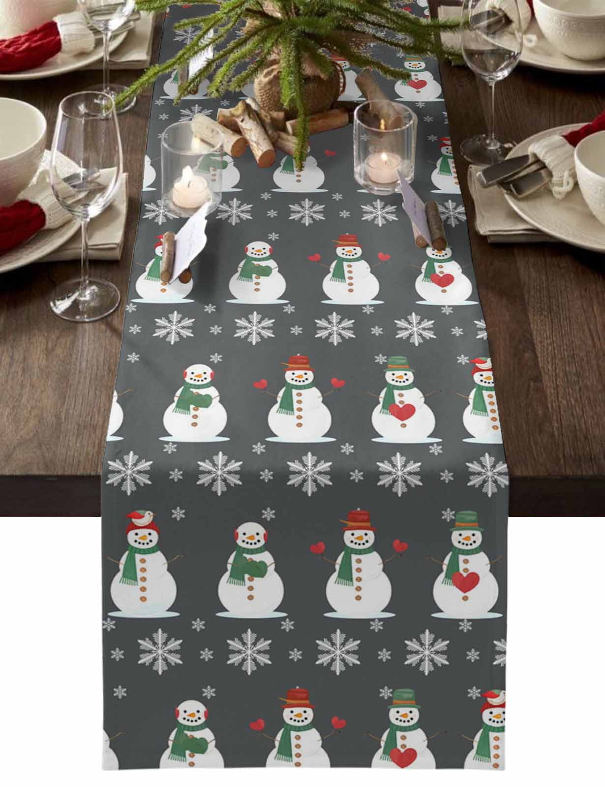 Christmas Table Runner Snowmen Table Runners Winter Snowflake Grey ...