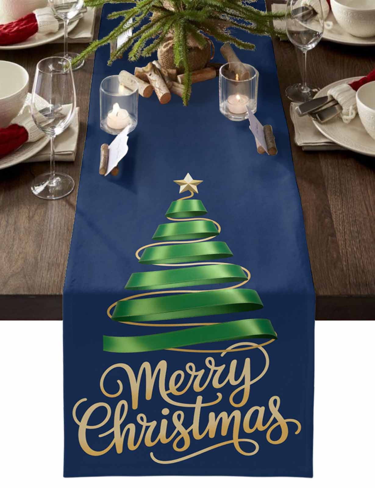 Christmas Table Runner Star Ribbon Xmas Tree Table Runners Merry ...