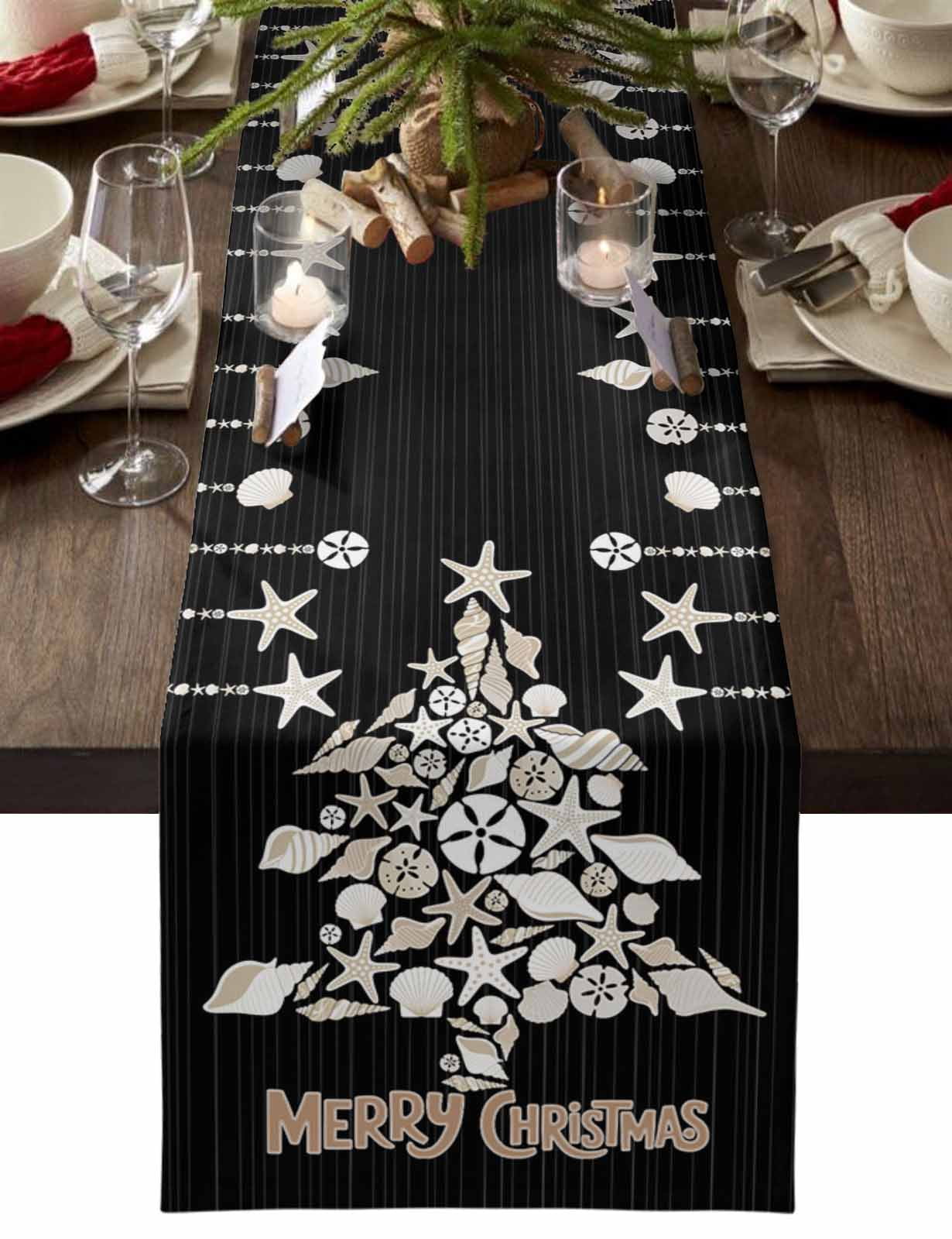 Christmas Table Runner Starfish Conch Shell Xmas Tree Table Runners ...