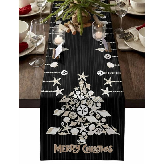 Christmas Table Runner Starfish Conch Shell Xmas Tree Table Runners ...