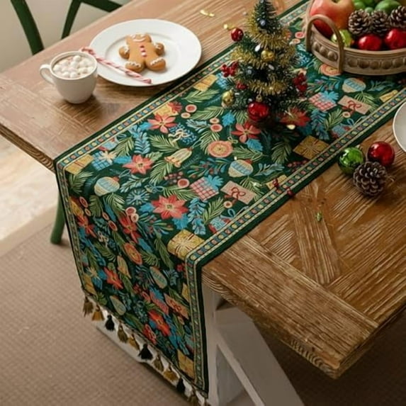 Christmas Table Runner with Tassels, 13 x 72 Inch Boho Rustic Farmhouse ...