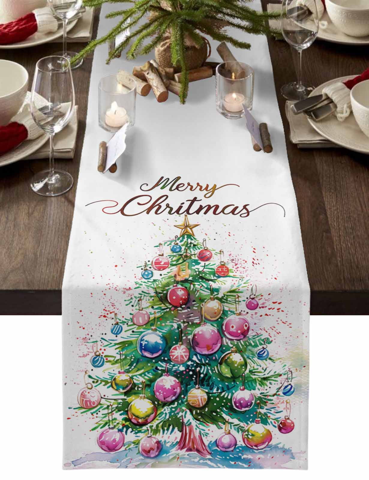 Christmas Table Runner Watercolors Green Christmas Tree Table Runners ...