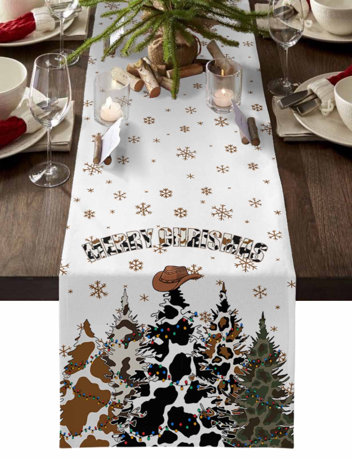 Christmas Table Runner Western Christmas Tree Table Runners Cowboy Hat ...