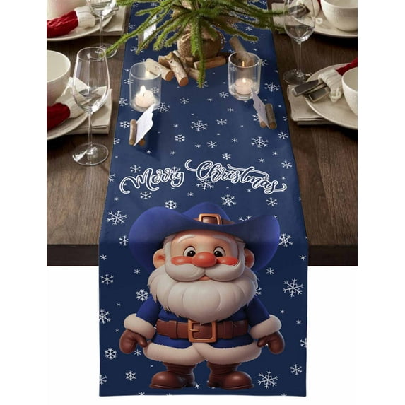 Christmas Table Runner Western Cowboy Blue Santa Claus Table Runners ...