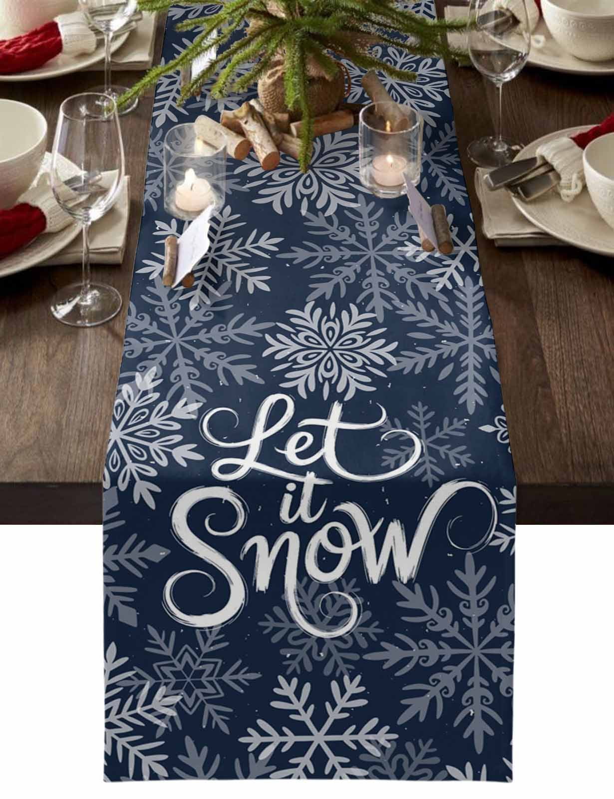 Christmas Table Runner Winter Snowflake Table Runners Navy Blue Snow ...