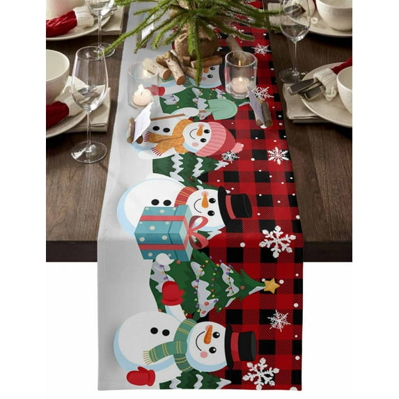 Christmas Table Runner Winter Snowman Table Runners Cute Red Buffalo ...