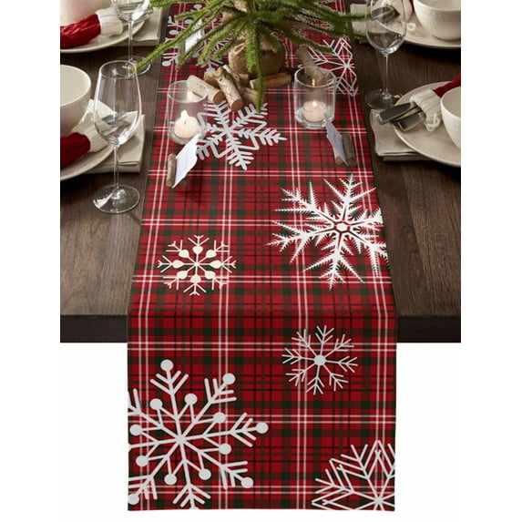 Christmas Table Runner Winter White Snowflake Table Runners Red Chekc ...