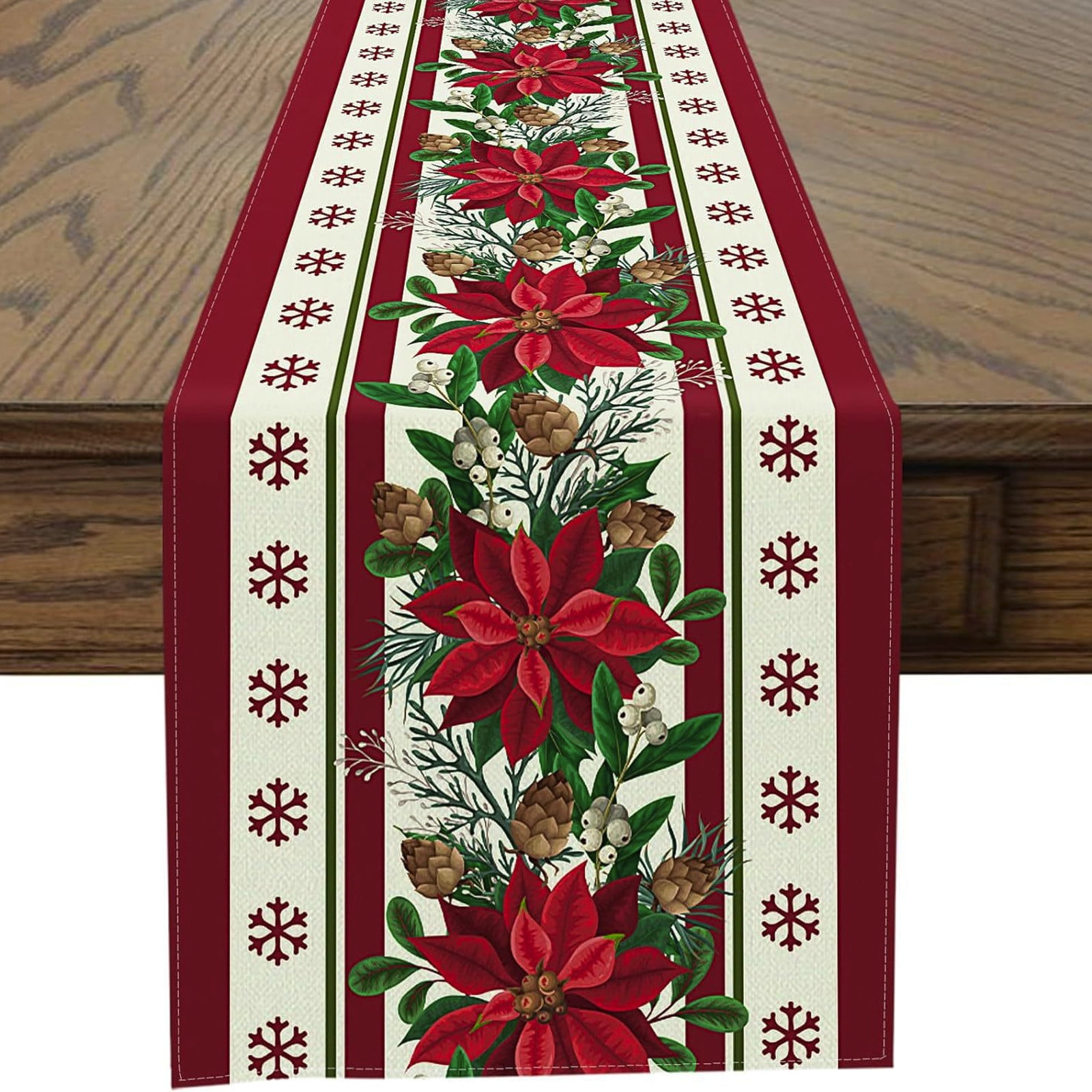 Christmas Table Runner - Xmas Balls Flowers Red Buffalo Plaid Check ...