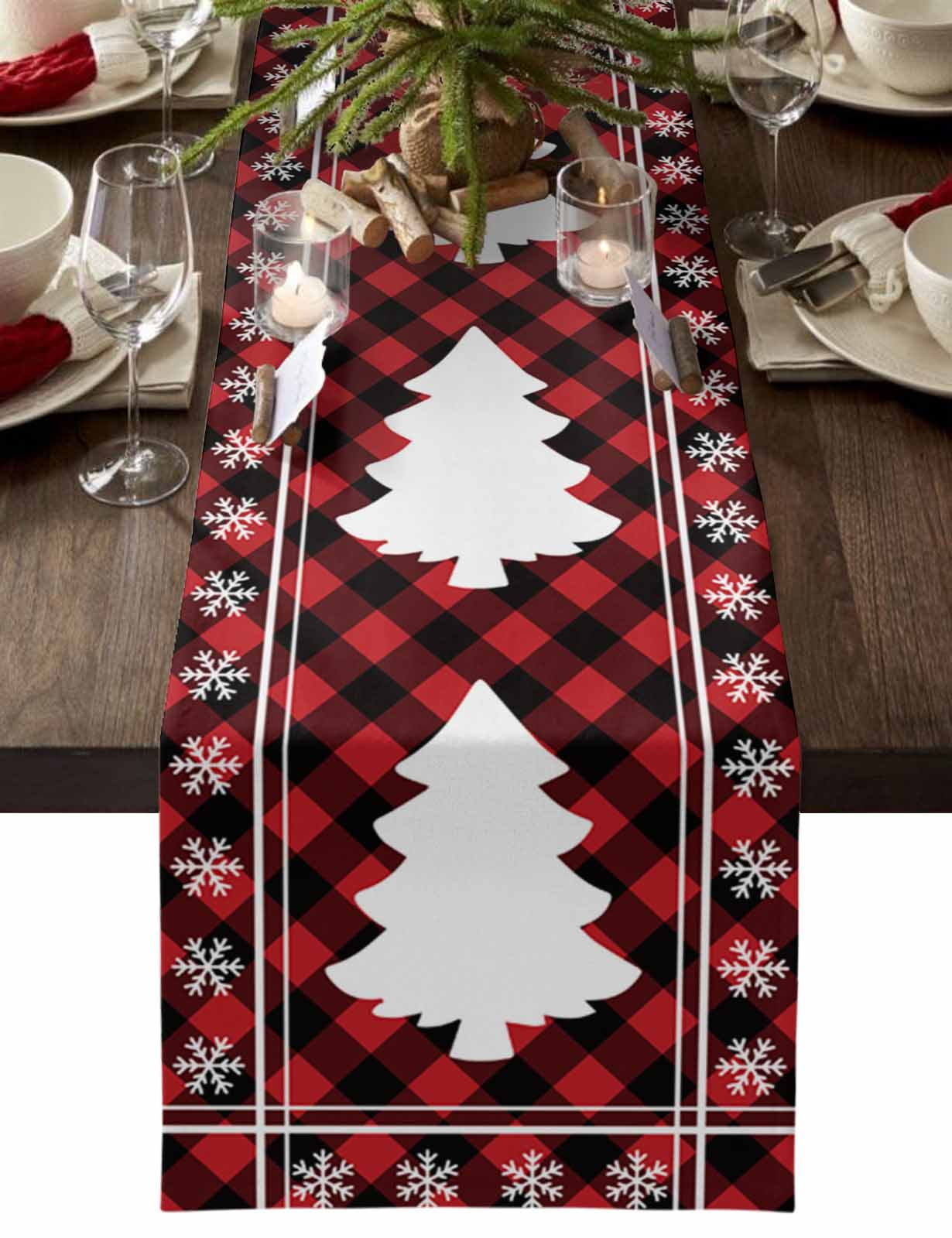 Christmas Table Runner Xmas Tree Snowflake Table Runners Red Black ...
