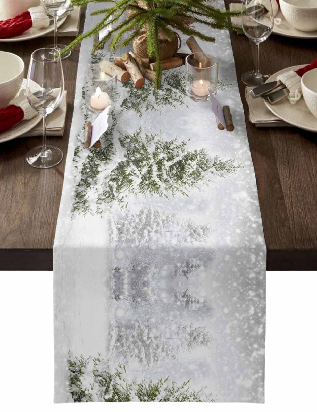 Christmas Table Runner Xmas Tree Snowflake Table Runners Winter Snowy ...