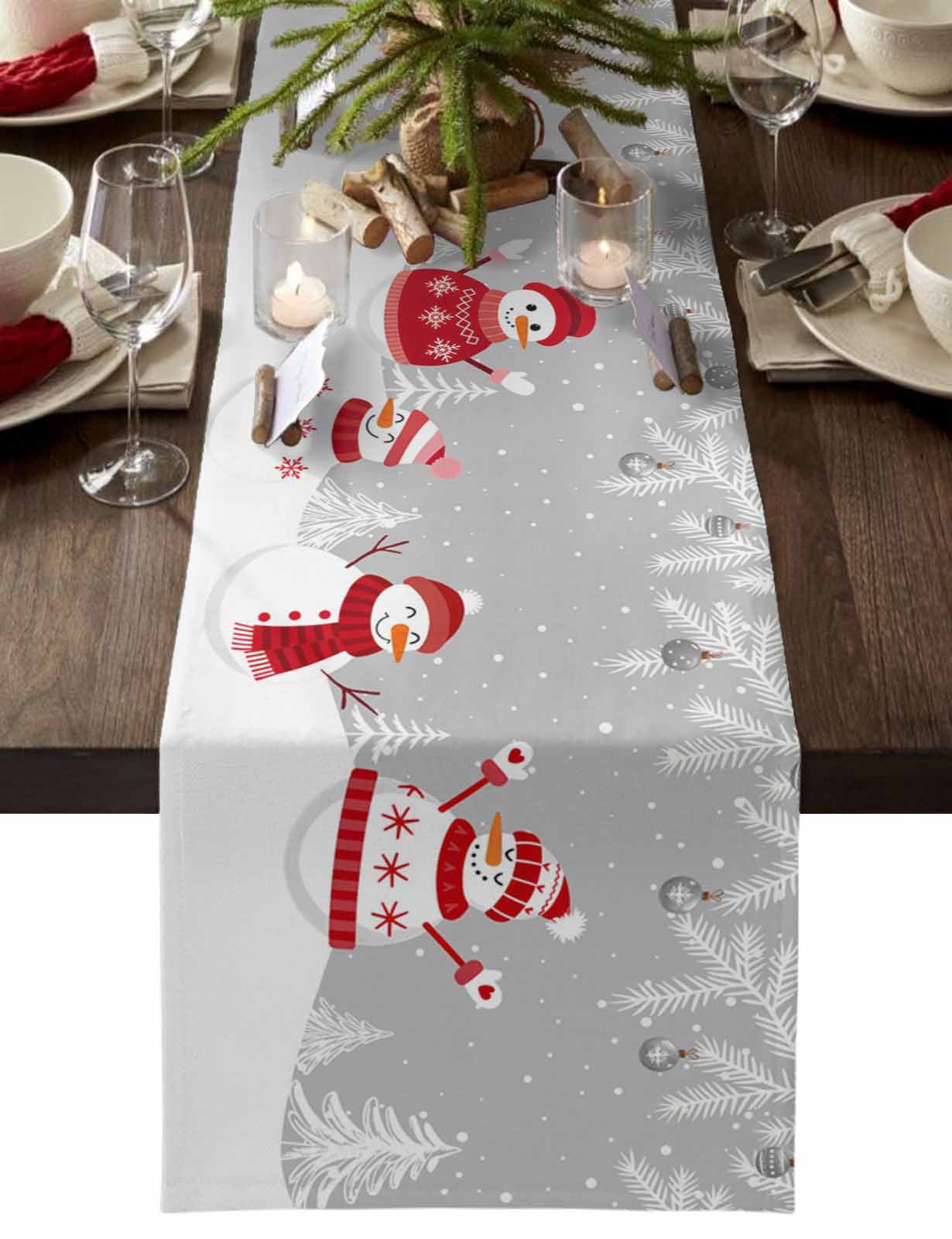 Christmas Table Runner Xmas Tree Snowman Table Runners Grey Pine ...