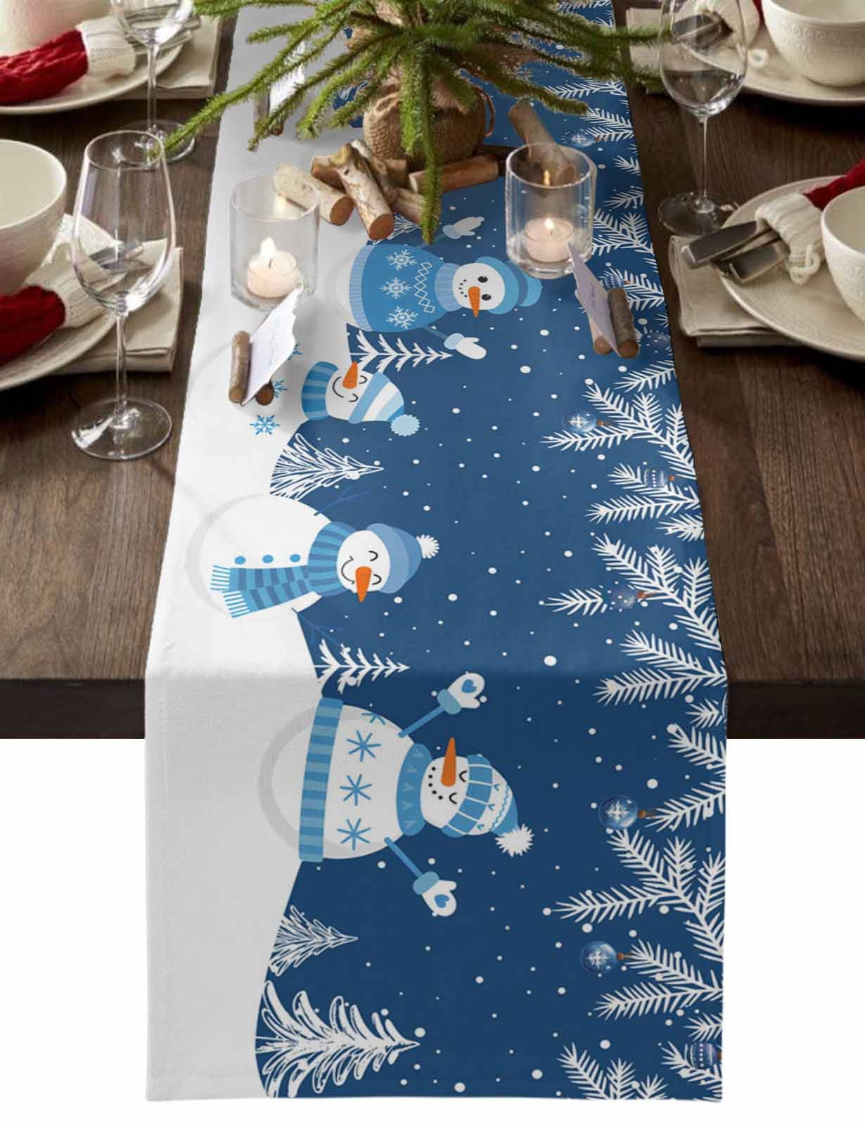 Christmas Table Runner Xmas Tree Snowman Table Runners Navy Blue Pine ...