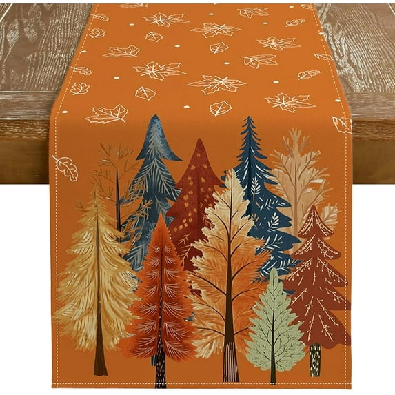 Christmas Table Runner , Xmas Trees Snowflakes Holiday Decorative ...