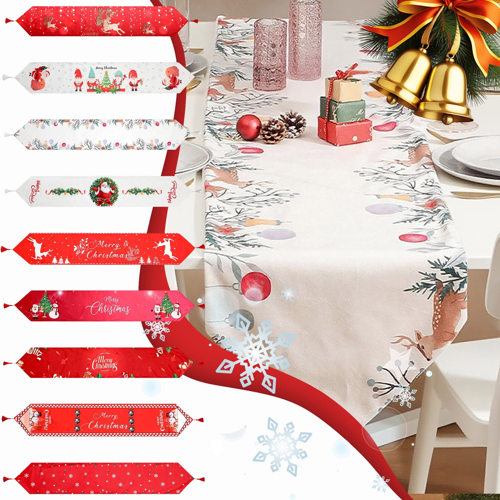 Christmas Table Runner with Santa Claus and Tree Design, Festive ...