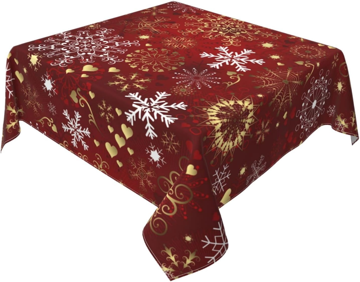 Christmas Tablecloth 54x54 Inch Square Gold Love Heart Shape Red ...