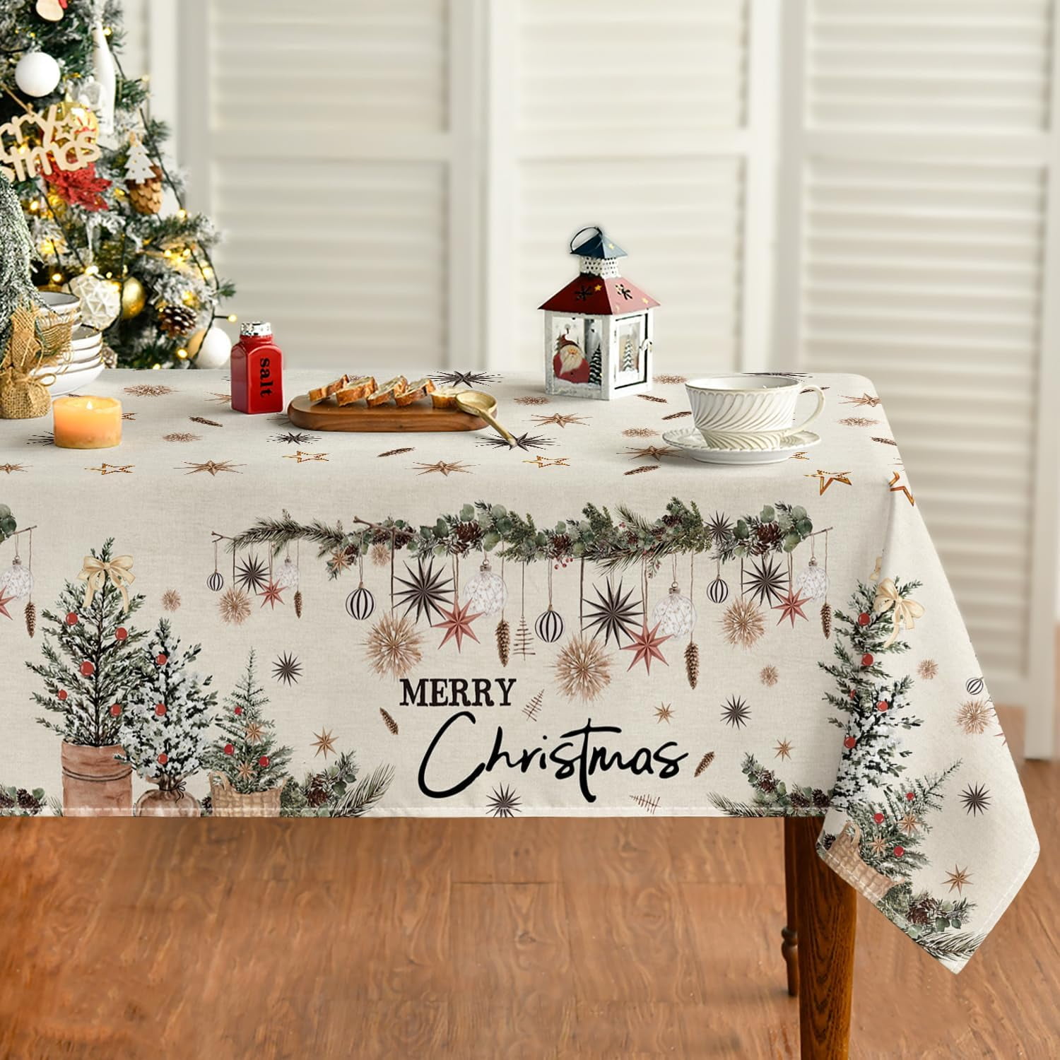 Christmas Tablecloth 60×102 Inch Rectangular, Christmas Trees Ball ...