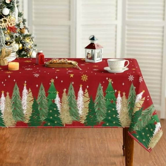 Christmas Tablecloth 60×140 Inch Rectangular, Christmas Trees Red ...