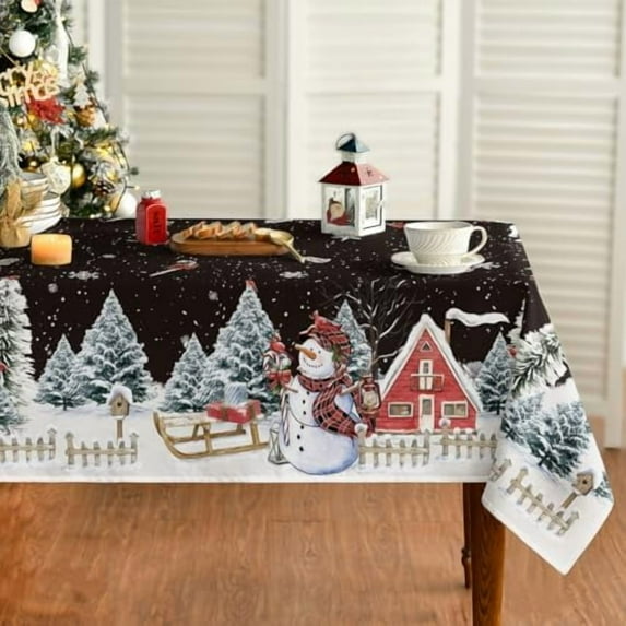 Christmas Tablecloth 60×140 Inch Rectangular, Winter Snowman House ...