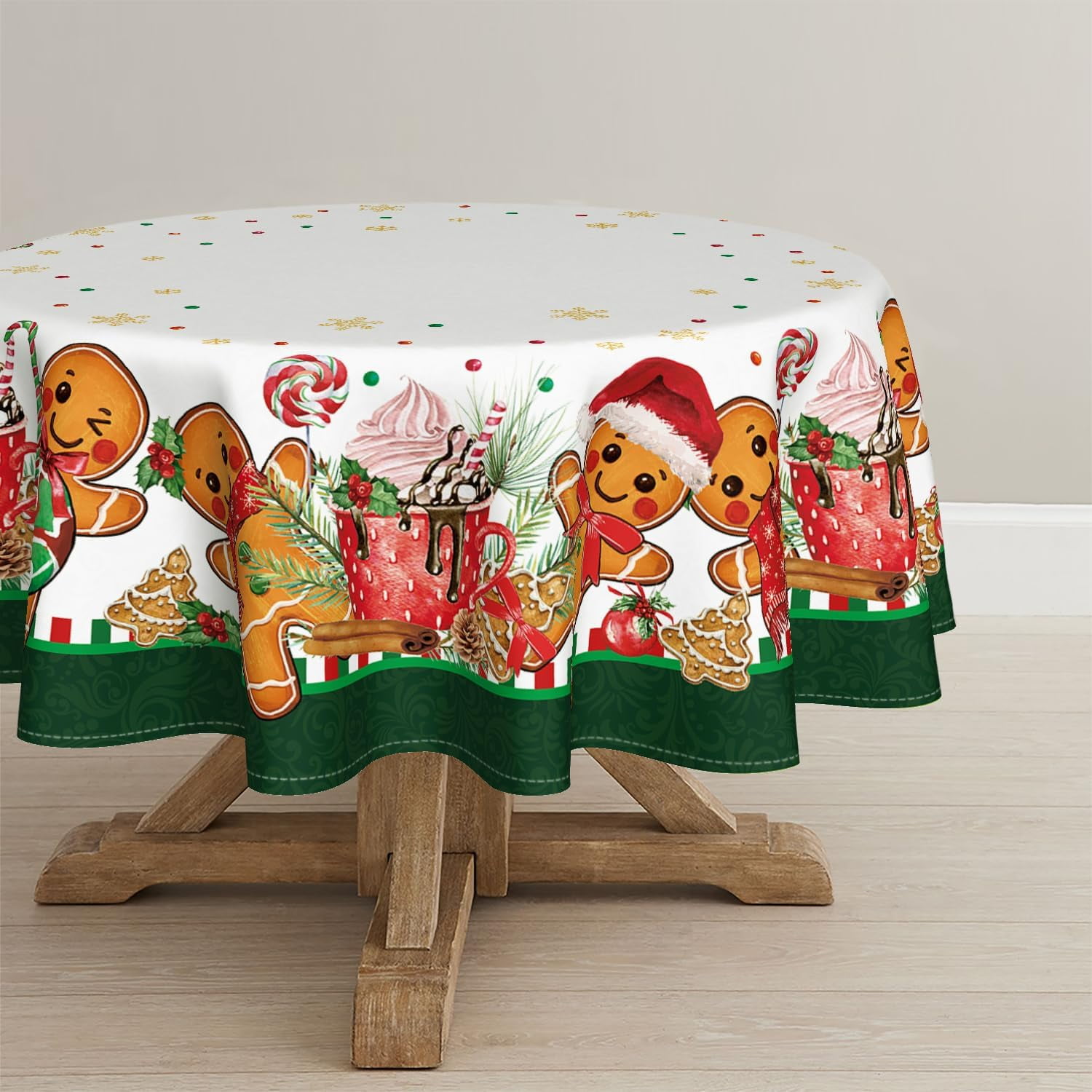 Christmas Tablecloth 60×60 Inch Round, Green Gingerbread Man Cute ...