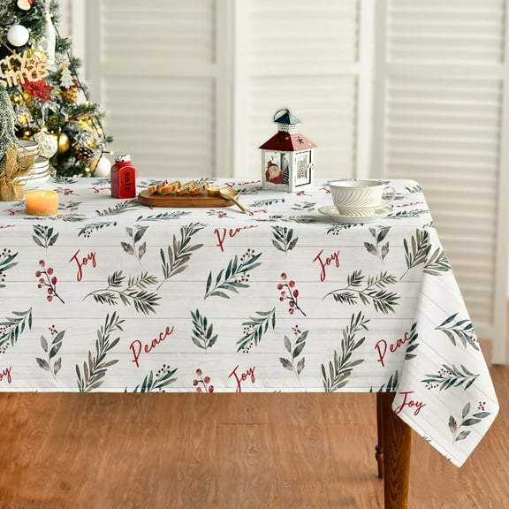 Christmas Tablecloth 70×70 Inch Round, Floral Leaf Green Washable Table ...