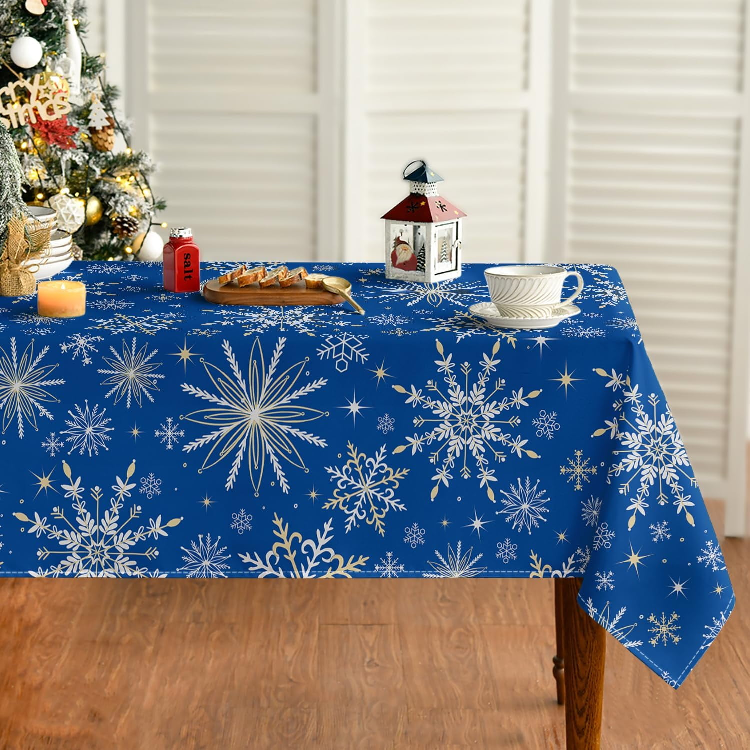 Christmas Tablecloth 60×60 Inch Square, Simple Snow Stick Figure Blue ...