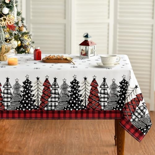 Christmas Tablecloth 60×84 Inch, Christmas Trees Buffalo Plaid Red ...