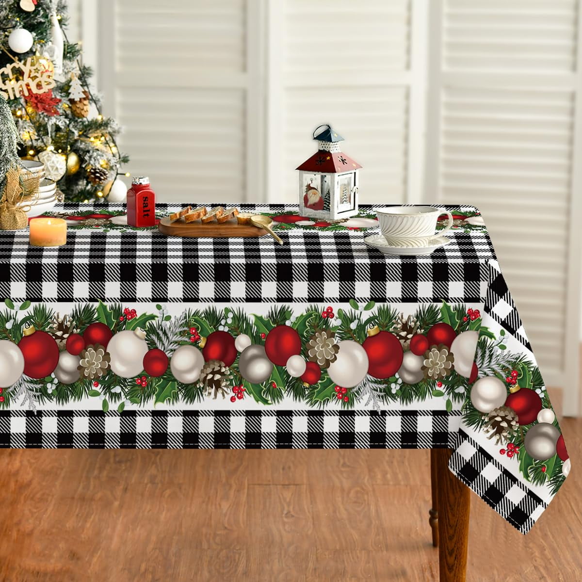 Christmas Tablecloth 60 84 Inch Rectangular, Christmas Ball Ornaments ...