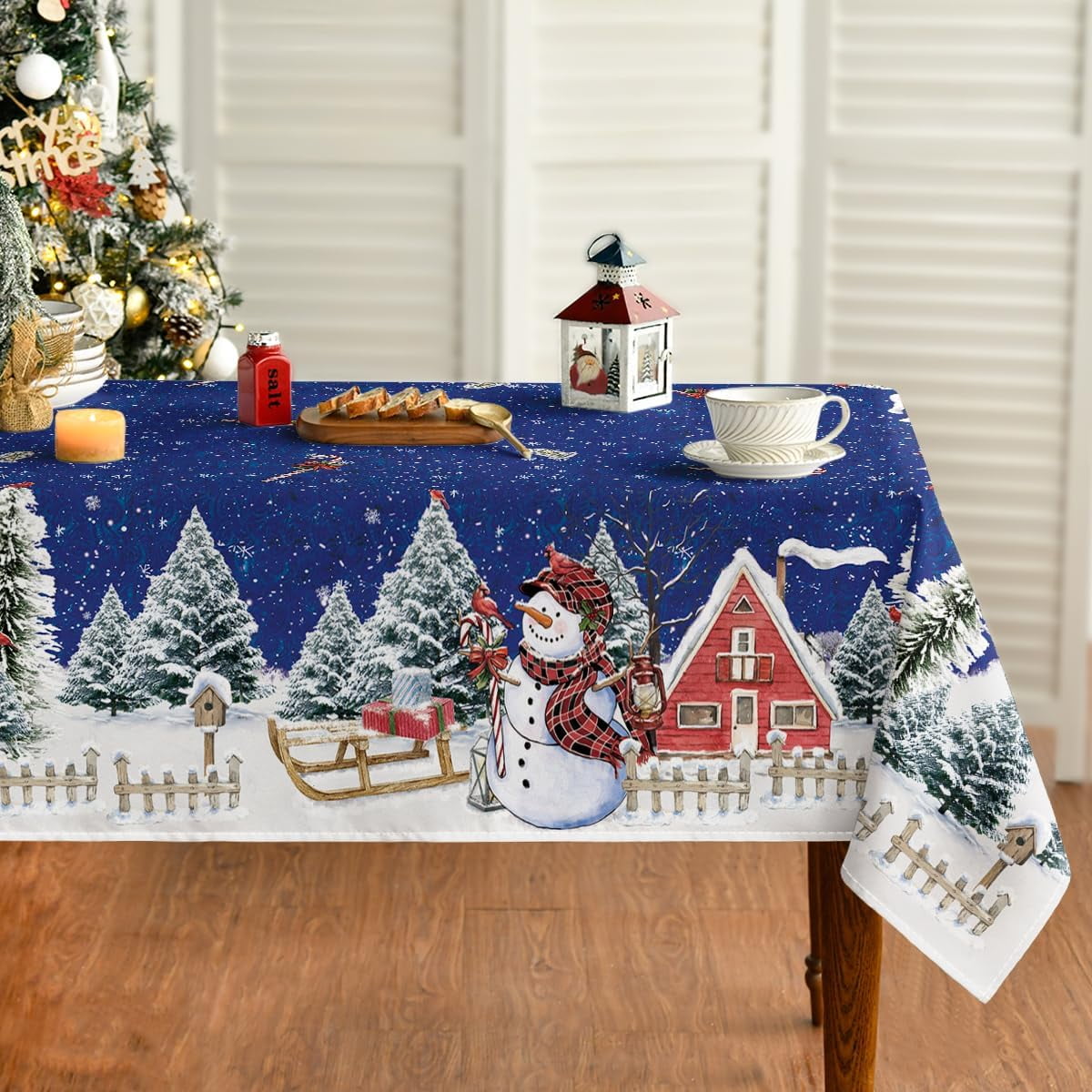 Christmas Tablecloth 60×84 Inch Rectangular, Winter Snowman House ...