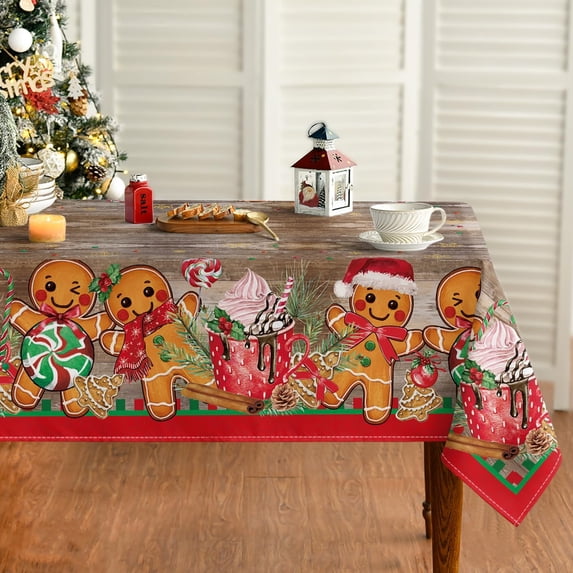 Christmas Tablecloth 60×84 Inch Rectangular, Wood Gingerbread Man Cute ...