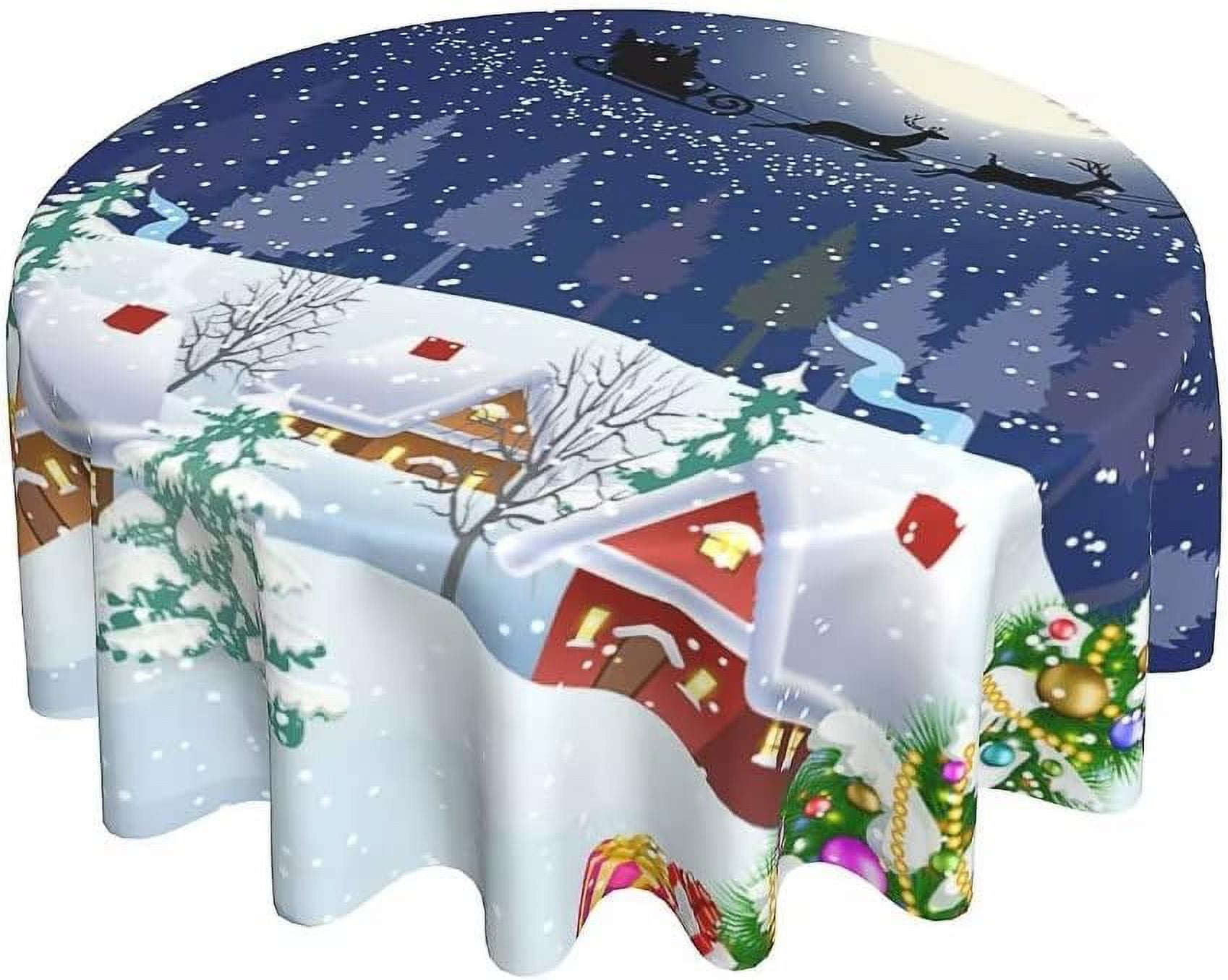 Christmas Tablecloth - 60 Inch Round Blue Winter Snowman Xmas Tree ...
