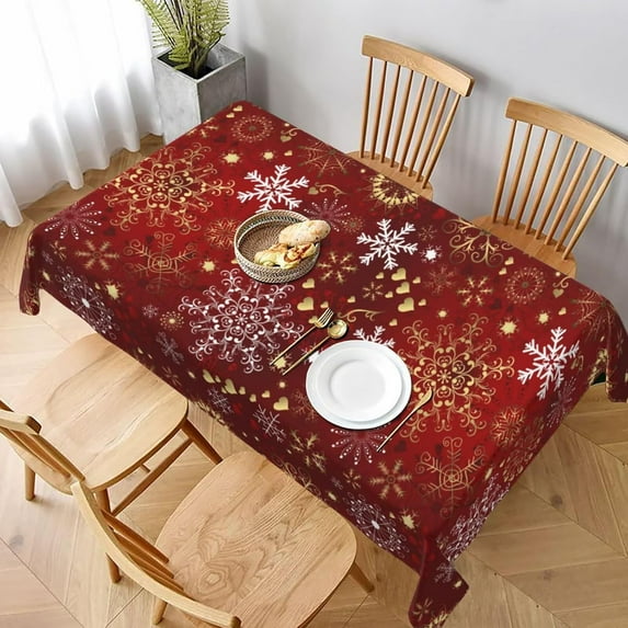Christmas Tablecloth 60 x 120 Inch Rectangle Gold Love Heart Shape Red ...