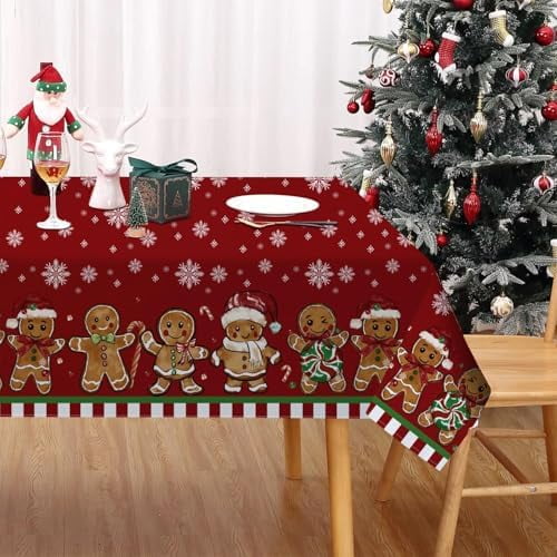 Christmas Tablecloth 60x60 Inch for Square Tables, Gingerbread Candy ...