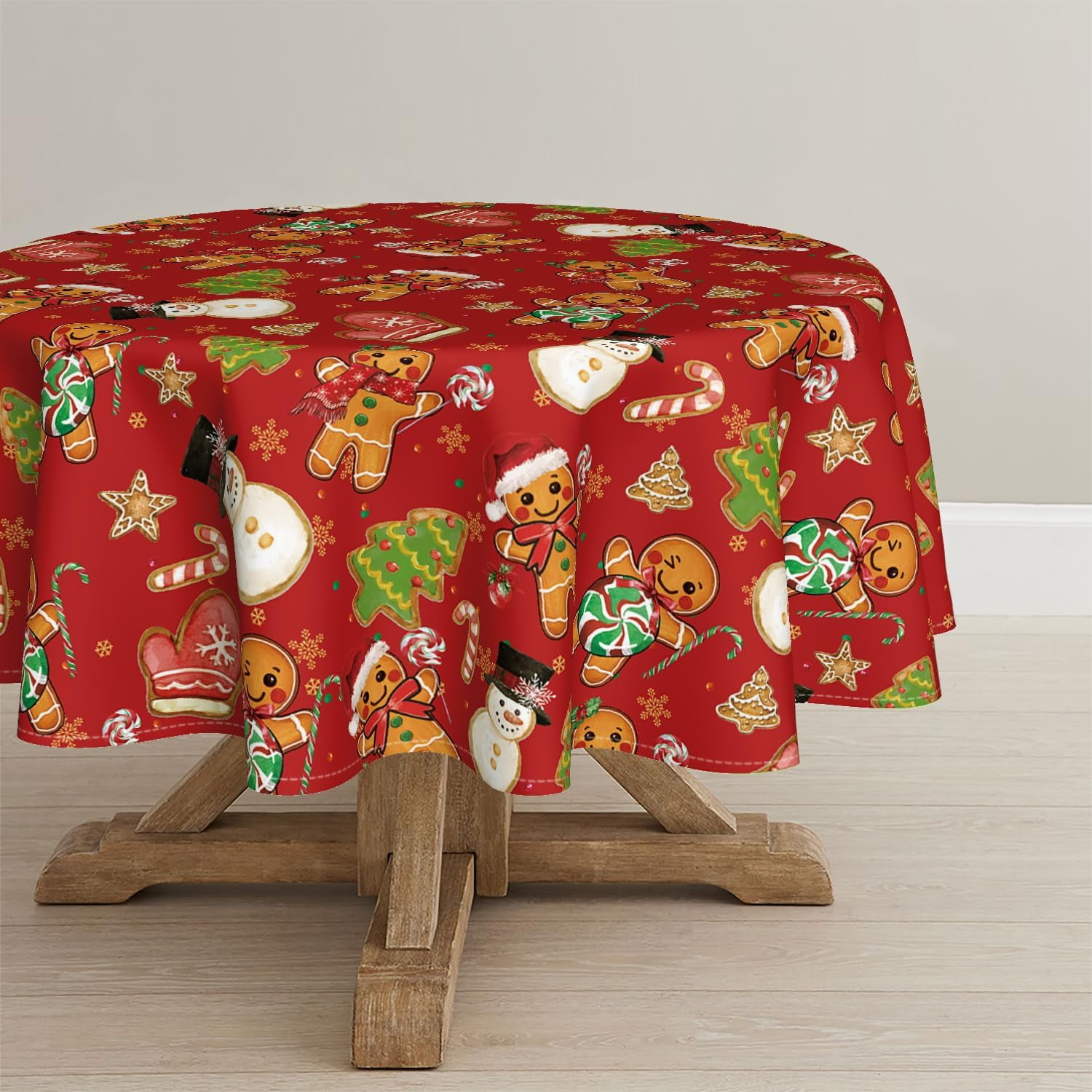 Christmas Tablecloth 70×70 Inch Round, Gingerbread Man Glove Trees ...