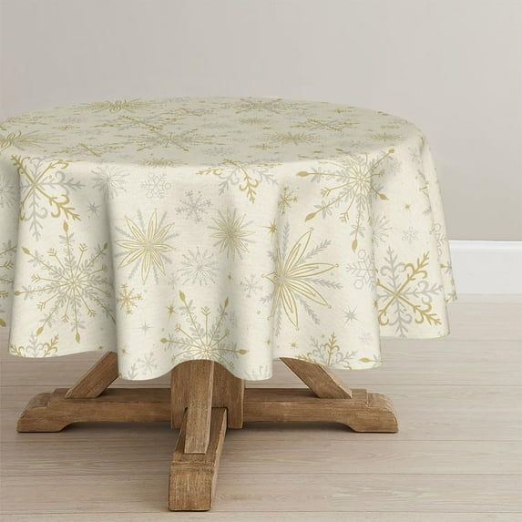 Christmas Tablecloth 70×70 Inch Round, Simple Snow Stick Figure Beige ...