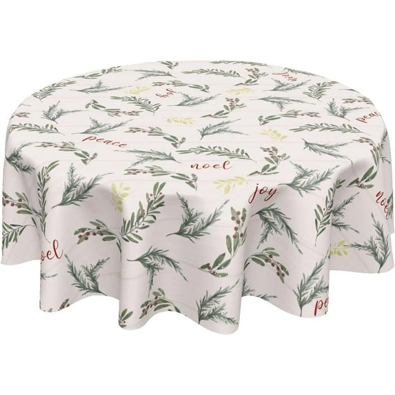 Christmas Tablecloth 70 Inch Round Winter Holiday Christmas Leaves ...